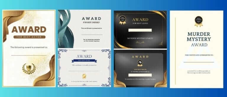 Murder Mystery Award Certificates Free Download
